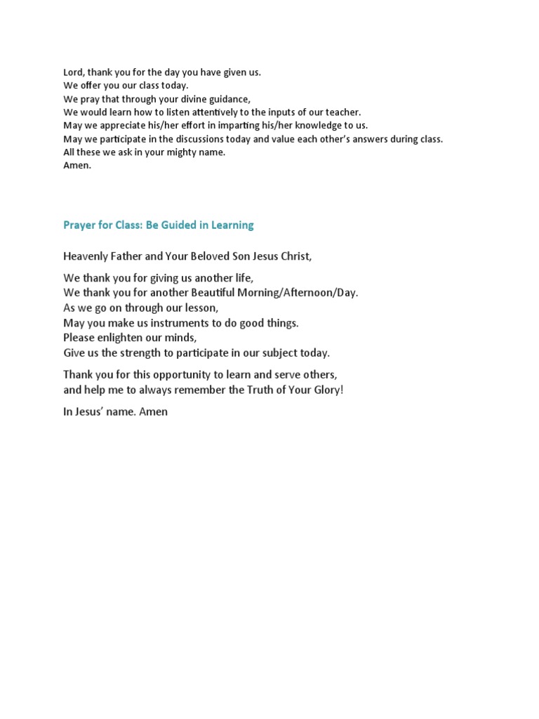 Prayer For Class: Be Guided in Learning | PDF