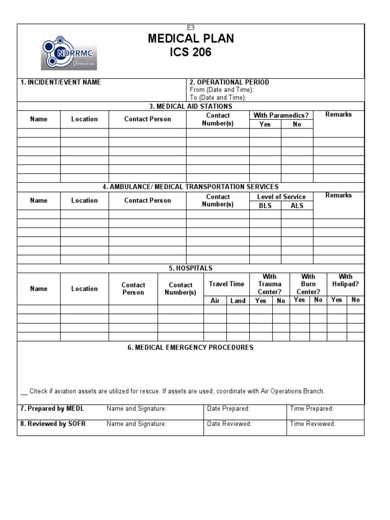 Medical Plan ICS 206 | PDF | Incident Command System | Paramedic