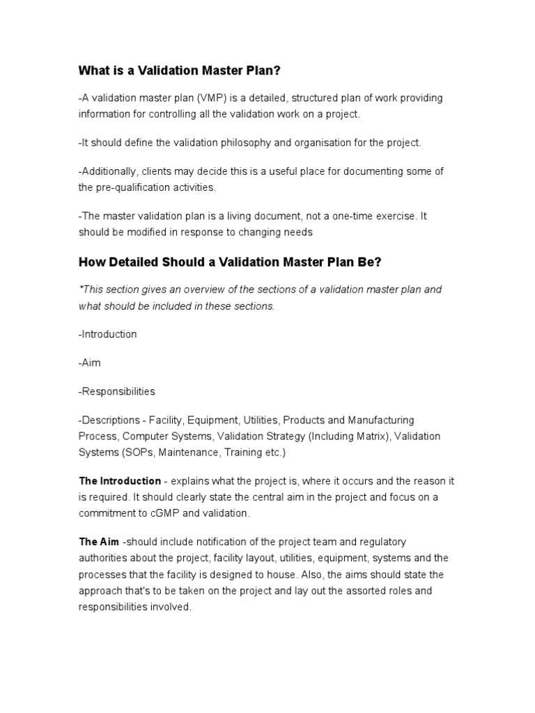 What Is A Validation Master Plan | PDF | Verification And Validation ...