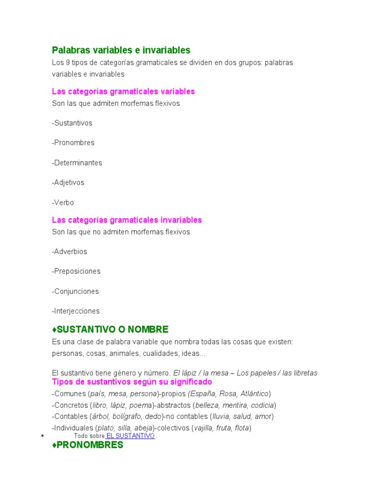 Palabras Variables e Invariables | PDF | Adverbio | Verbo