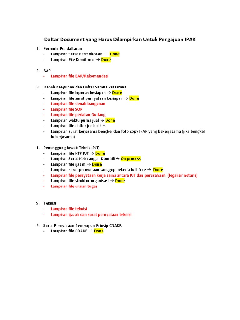 Daftar Document Yang Harus Dilampirkan Untuk Pengajuan IPAK | PDF