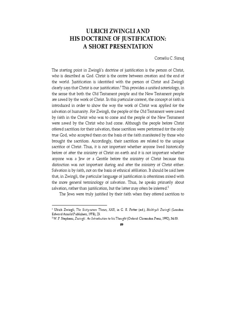 Corneliu C. Simut Ulrich Zwingli and His Doctrine of Justification | PDF | Justification ...
