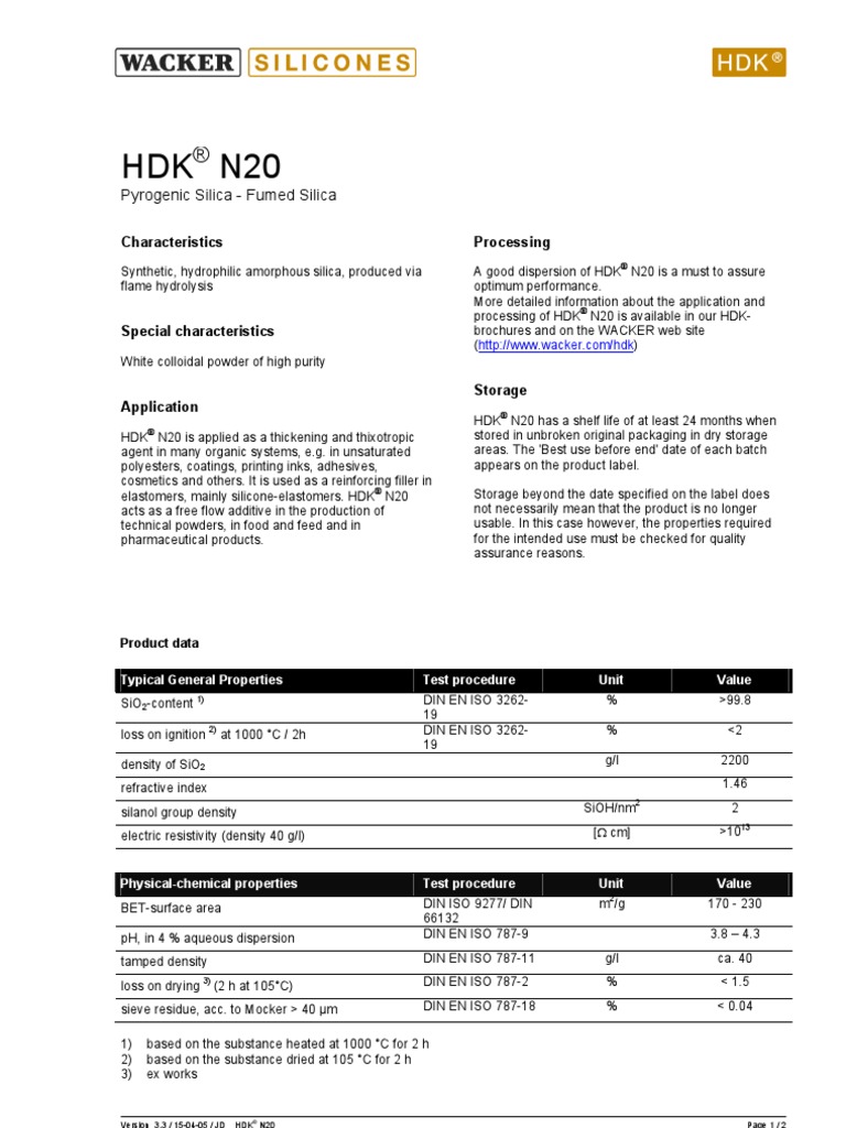 HDK N20 | PDF | Silicon Dioxide | Chemistry