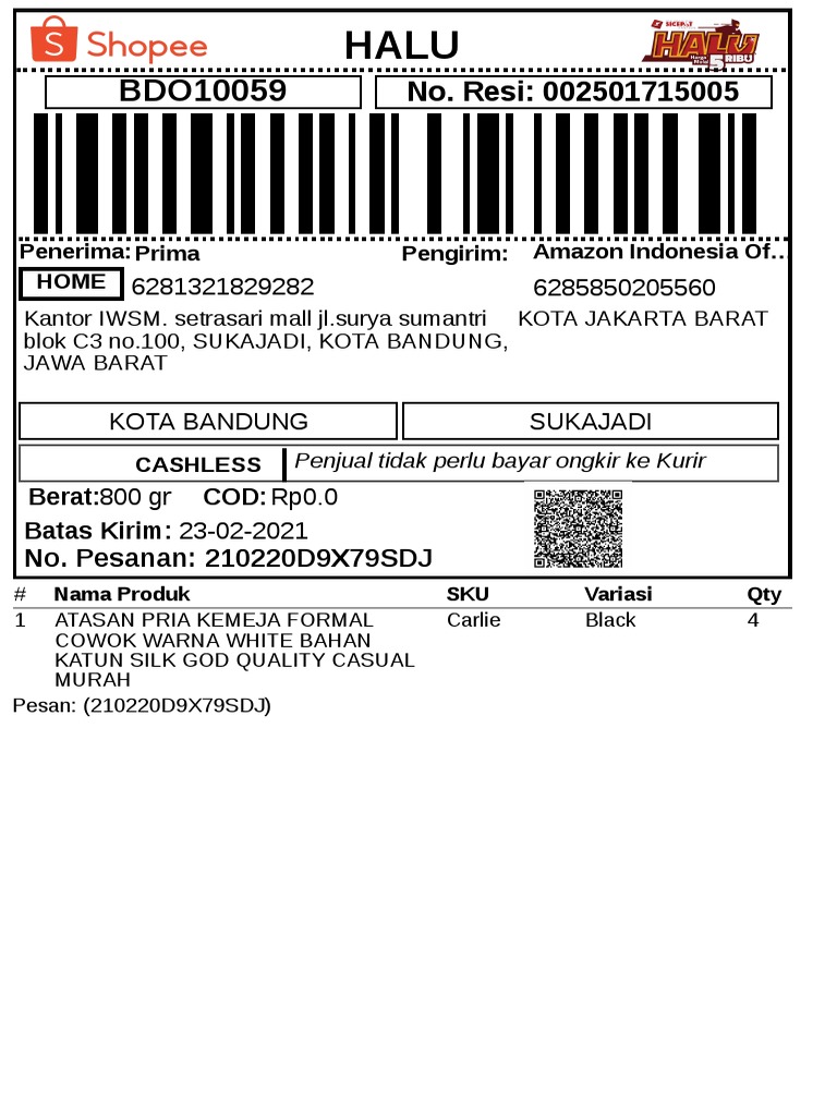 Label Pengiriman - SiCepat Halu - 1 - 3 | PDF