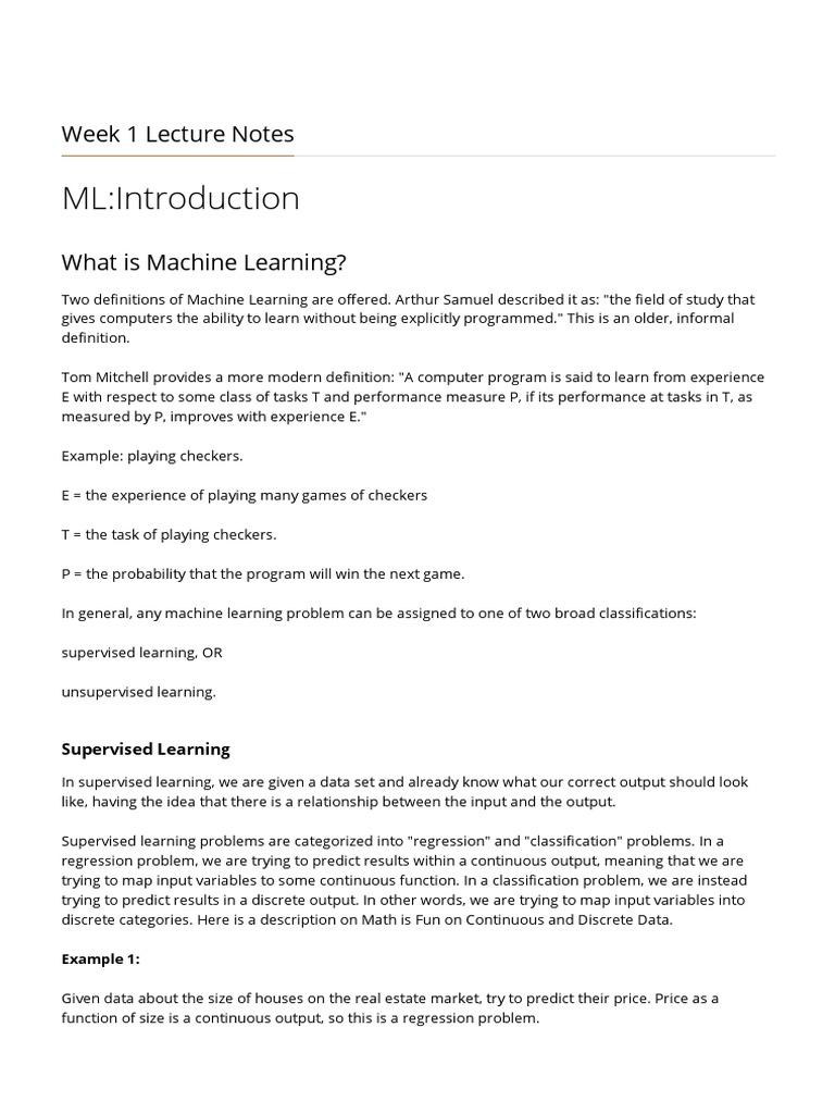 (Machine Learning Coursera) Lecture Note Week 1 | Download Free PDF | Matrix (Mathematics ...