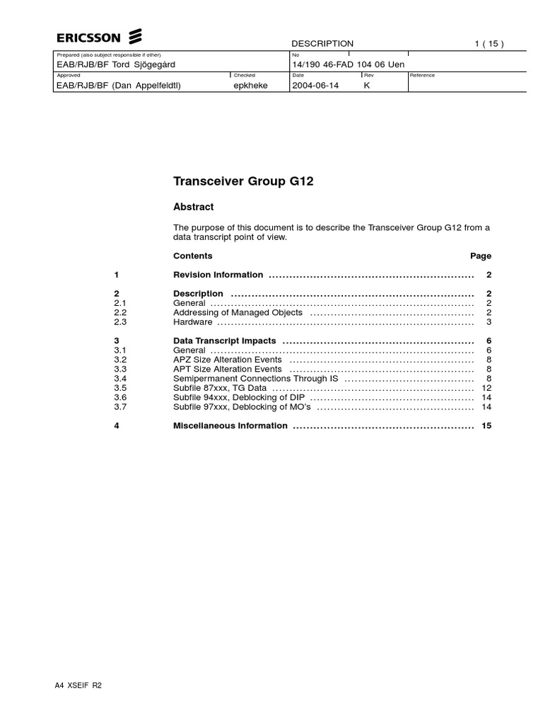 Transceiver Group G12 DT Description | PDF | Radio | Data Transmission