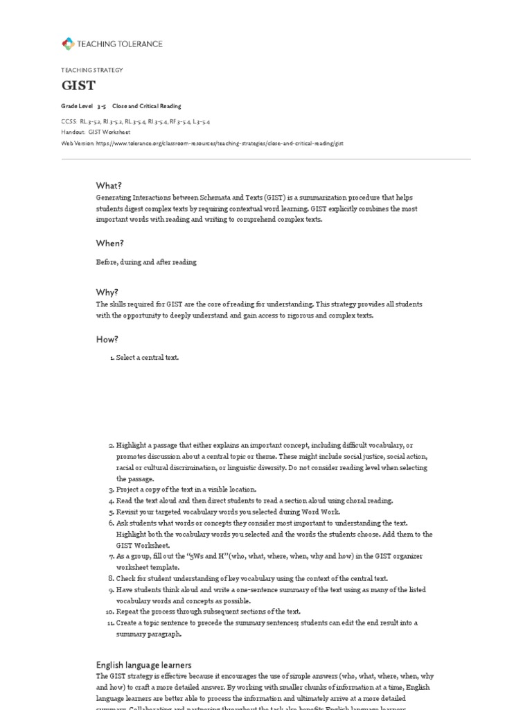 GIST | PDF | Vocabulary | English Language