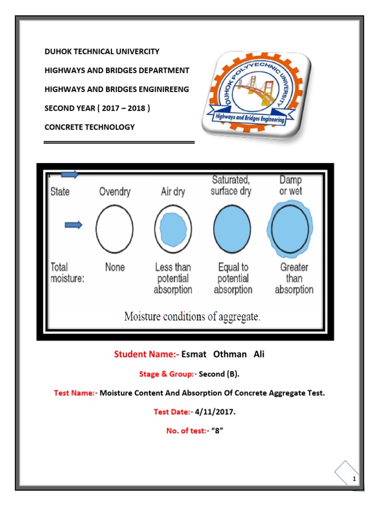 8th Test Moisture Content and Absorption of Concrete Aggregate Test ...