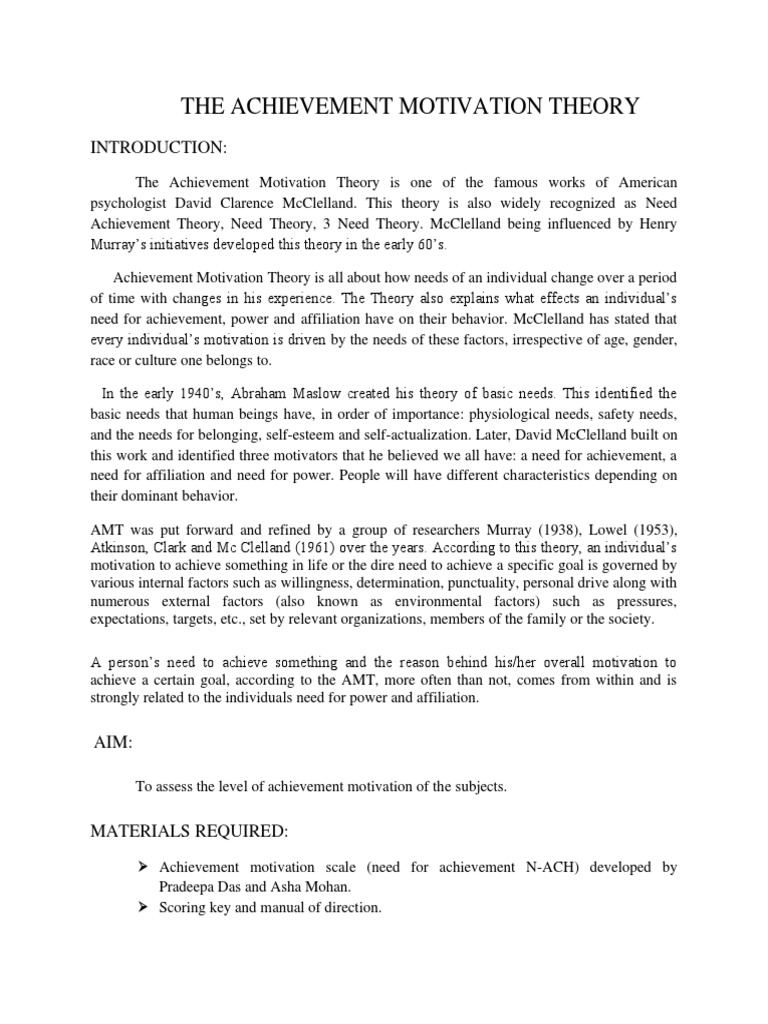 The Achievement Motivation Theory | PDF | Motivation | Motivational