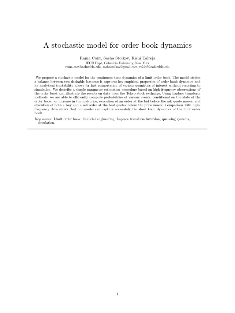 Stochastic Model Captures Order Book Dynamics | PDF | Order (Exchange ... Stochastic Model Captures Order Book Dynamics | PDF | Order (Exchange ...