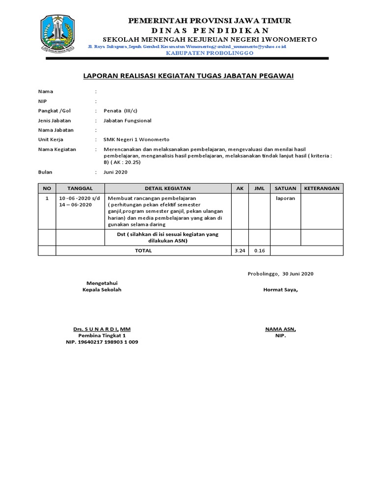 Contoh Form Realisasi SKP | PDF