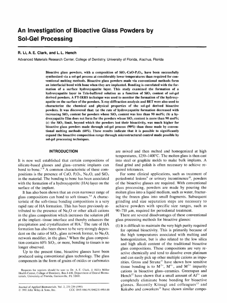 An Investigation of Bioactive Glass Powders by | PDF | Glasses ...