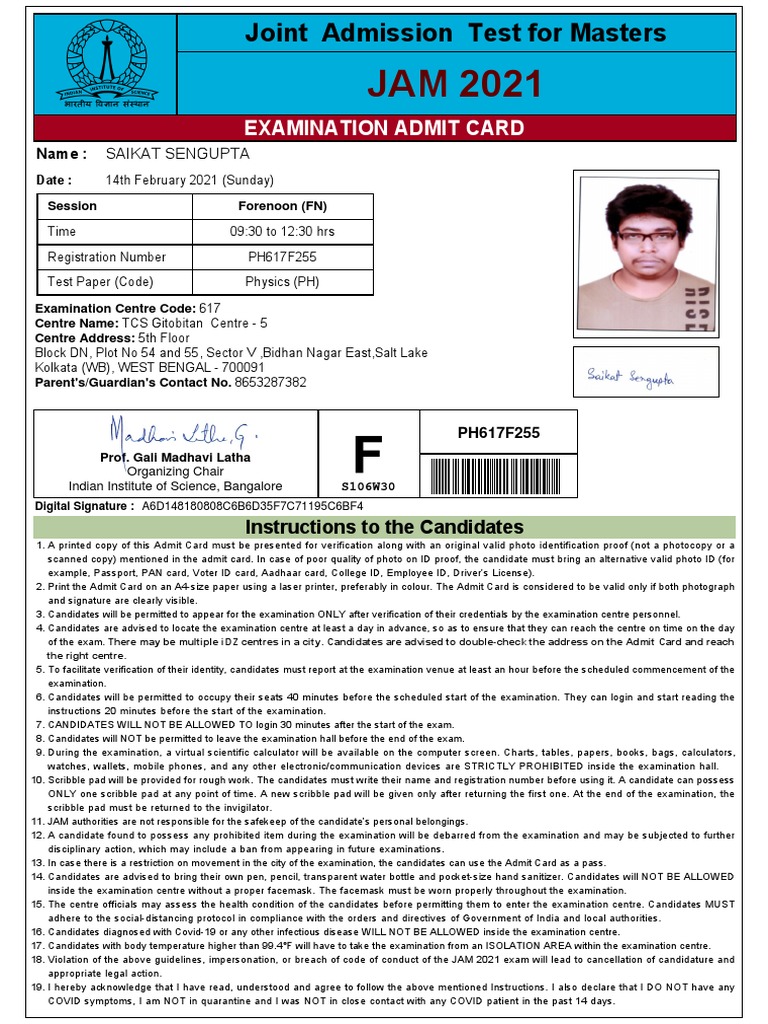 Joint Admission Test For Masters: Examination Admit Card | Download ...