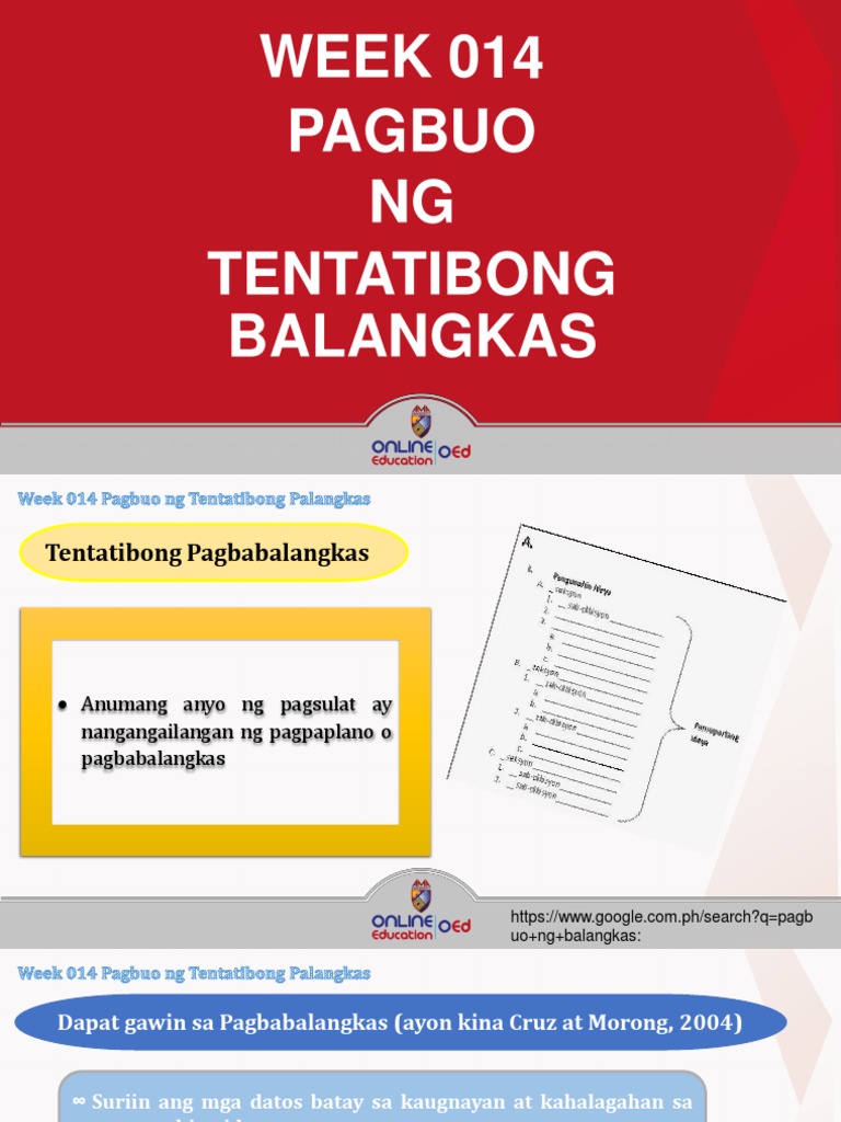 Week 014 Presentation Pagsulat NG Tentatibong Balangkas | PDF