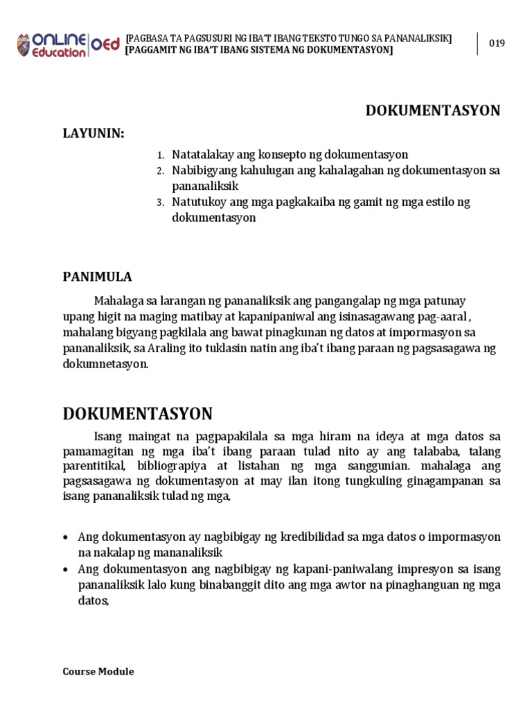 Week 019-Module Dokumentasyon | PDF