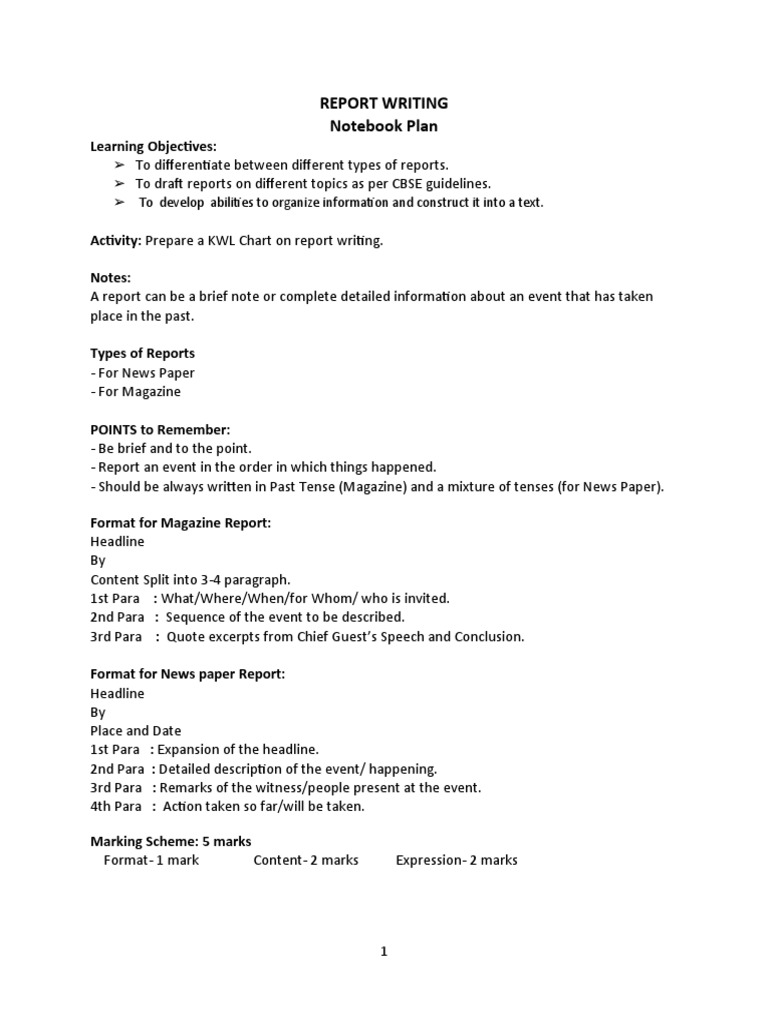 Report Writing - Notebook Plan | PDF