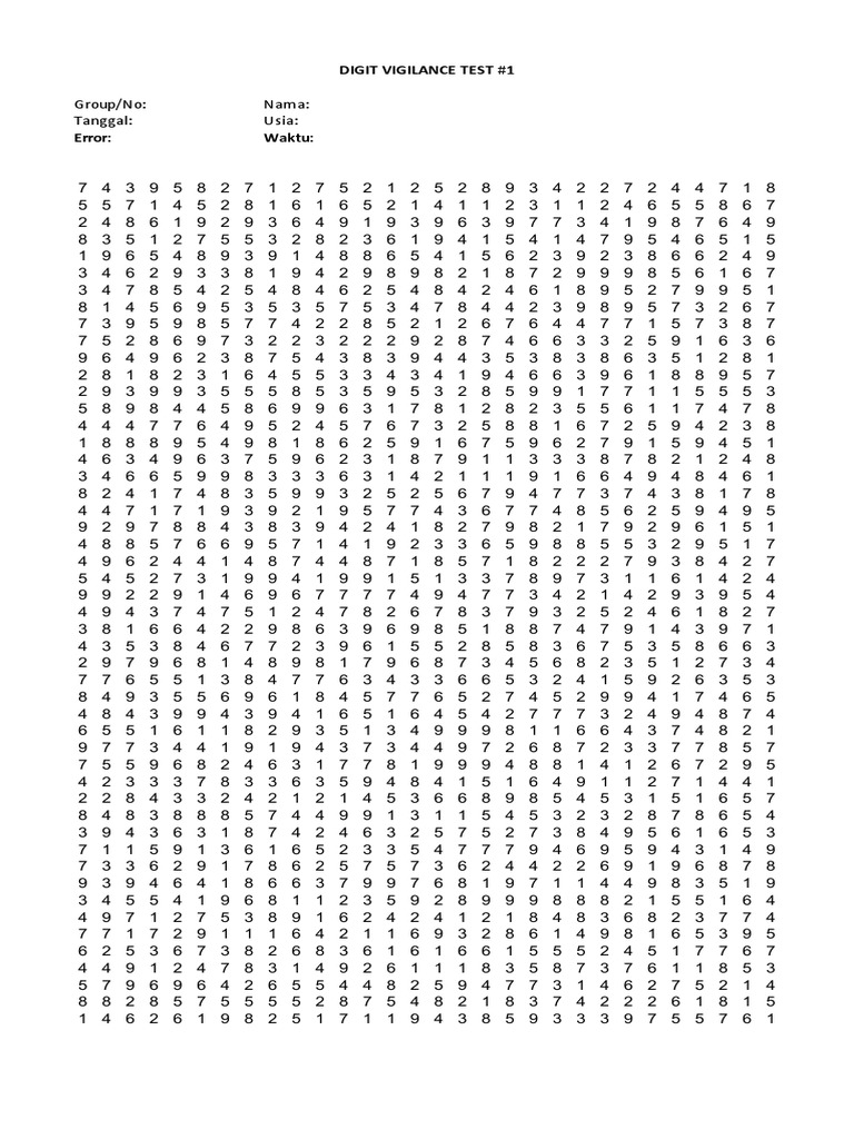 Digit Vigilance Test | PDF