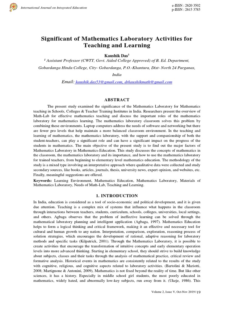 Significant of Mathematics Laboratory Activities For Teaching and ...
