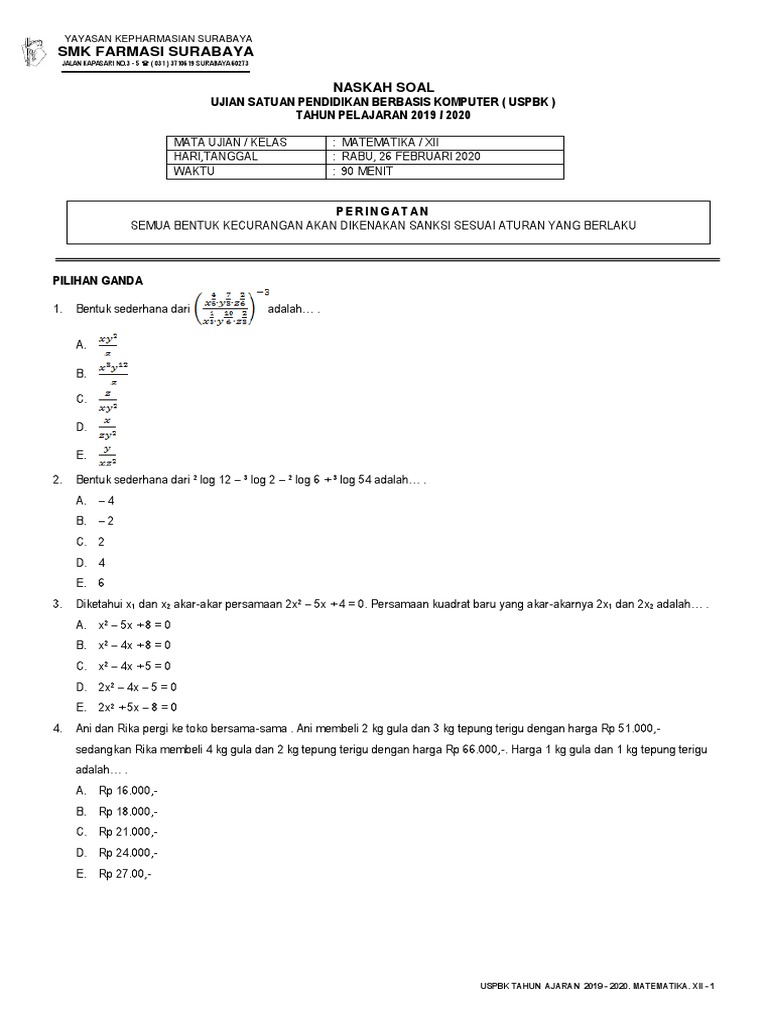 Soal Pilgan-Uspbk 1920 | PDF