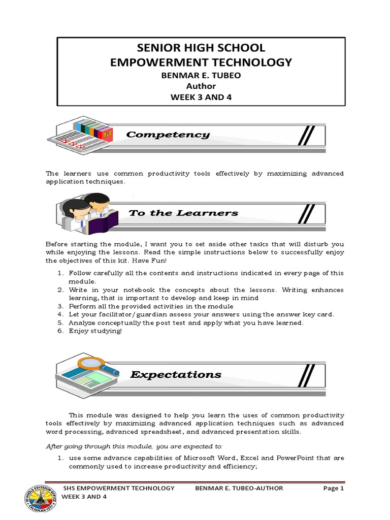 Senior High School Empowerment Technology: Benmar E. Tubeo Author Week ...