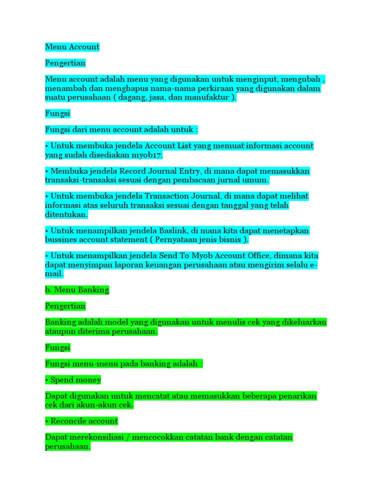 Menu Menu MYOB | PDF