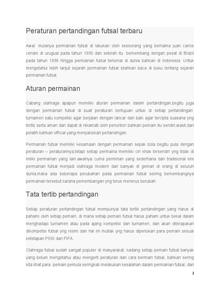 Peraturan Pertandingan Futsal Terbaru | PDF