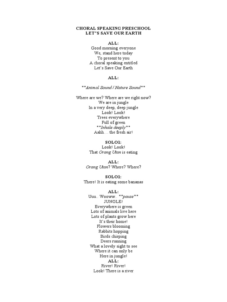 Choral Speaking Preschool | PDF | Language Arts & Discipline | Home ...