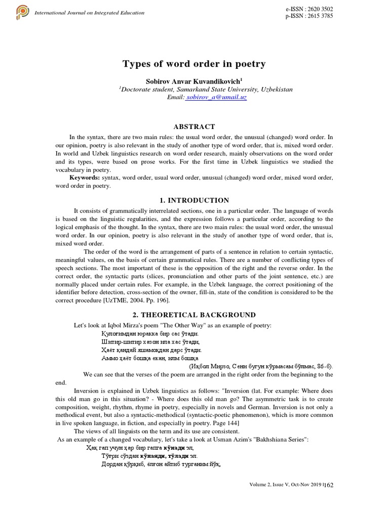 Types of Word Order in Poetry | PDF | Word | Syntax