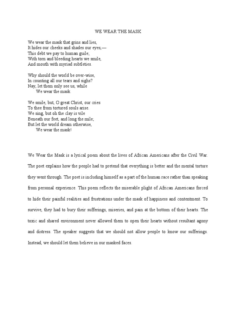 Analysis of "We Wear the Mask" Poem | PDF | Poetry