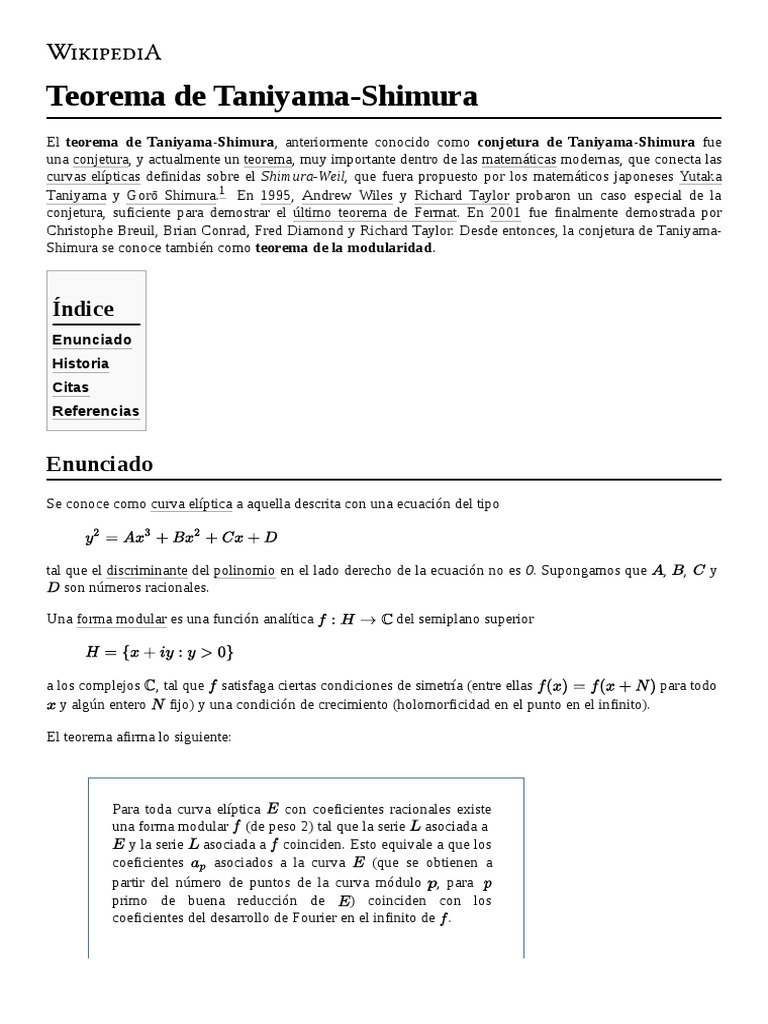 Teorema de Taniyama-Shimura | PDF | Matemáticas discretas | Análisis ...