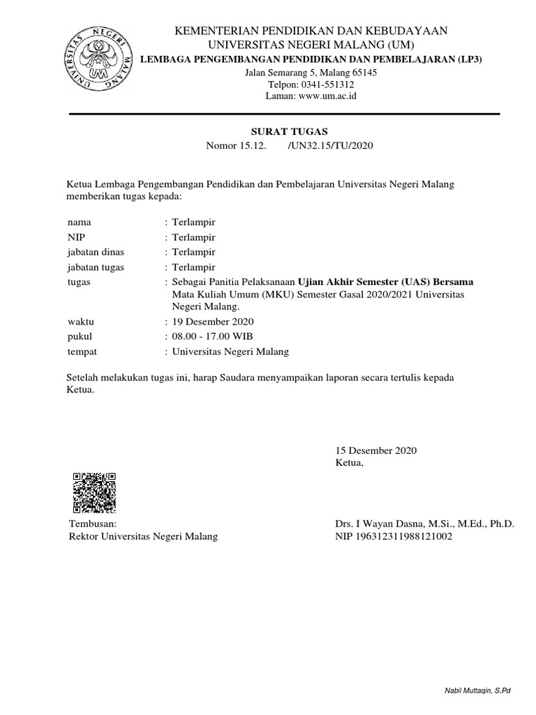 Tugas Panitia UAS MKU UM 2020 | PDF