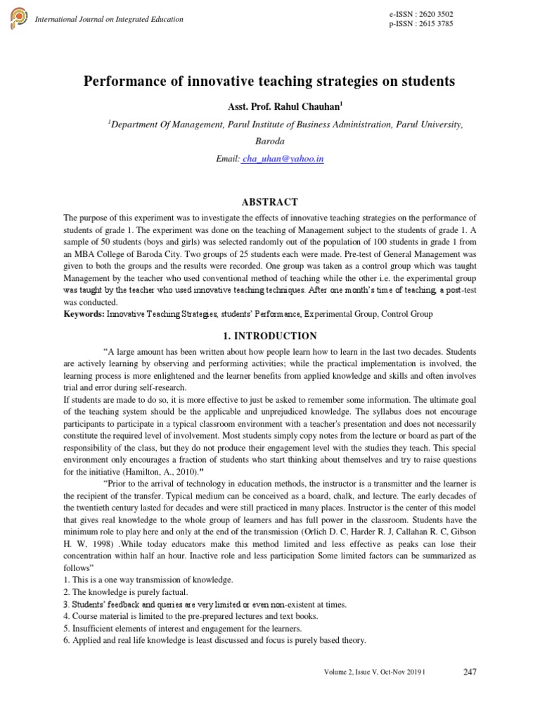 Performance of Innovative Teaching Strategies On Students | PDF ...