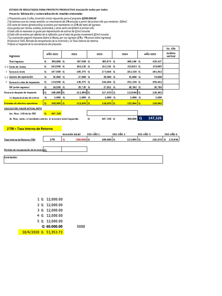 Formato para Calculo de VAN TIR | PDF | Tasa interna de retorno | Economias
