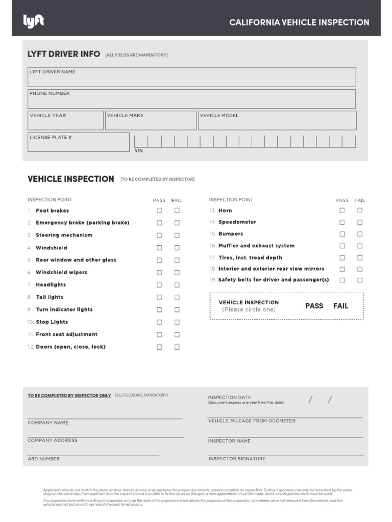 Lyft Driver Info: Vehicle Inspection | PDF