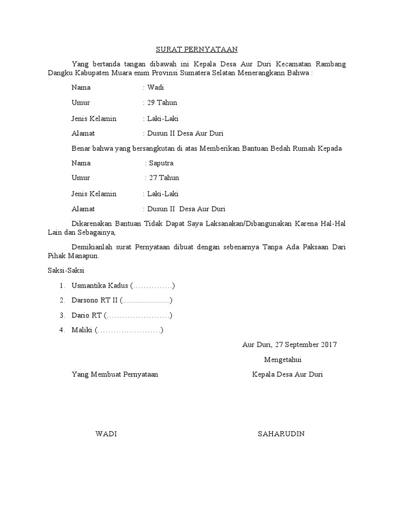 Surat Keterangan Bedah Rumah | PDF