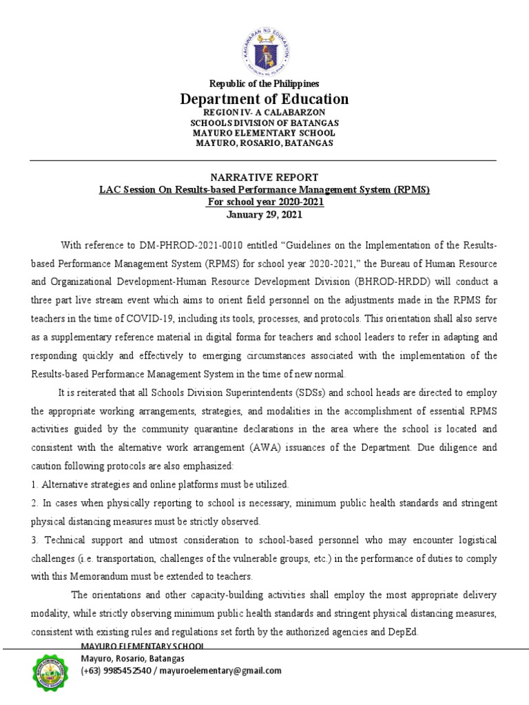 Narrative Report - Lac Session On RPMS 2020 2021 | Download Free PDF ...