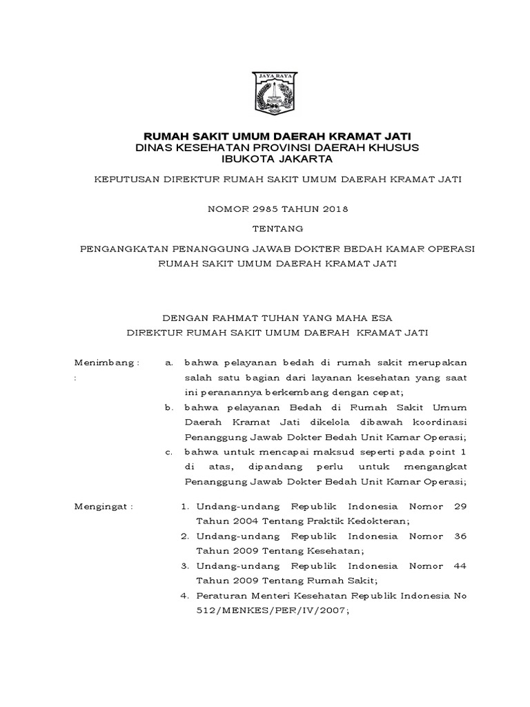 Pengangkatan Dr. Riene Agustine sebagai Penanggung Jawab Bedah | PDF ...