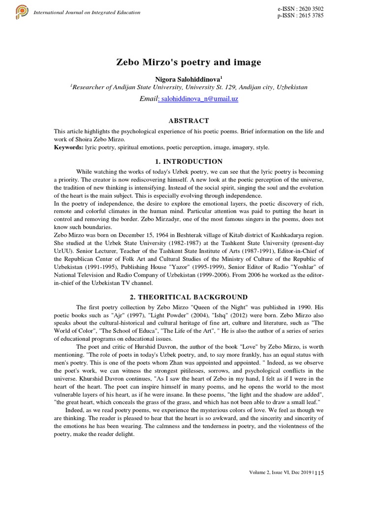 Zebo Mirzo's Poetic Imagery | PDF | Uzbekistan | Poetry