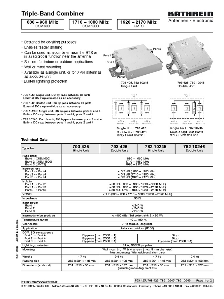 Triple-Band Combiner: 880 - 960 MHZ 1710 - 1880 MHZ 1920 - 2170 MHZ ...