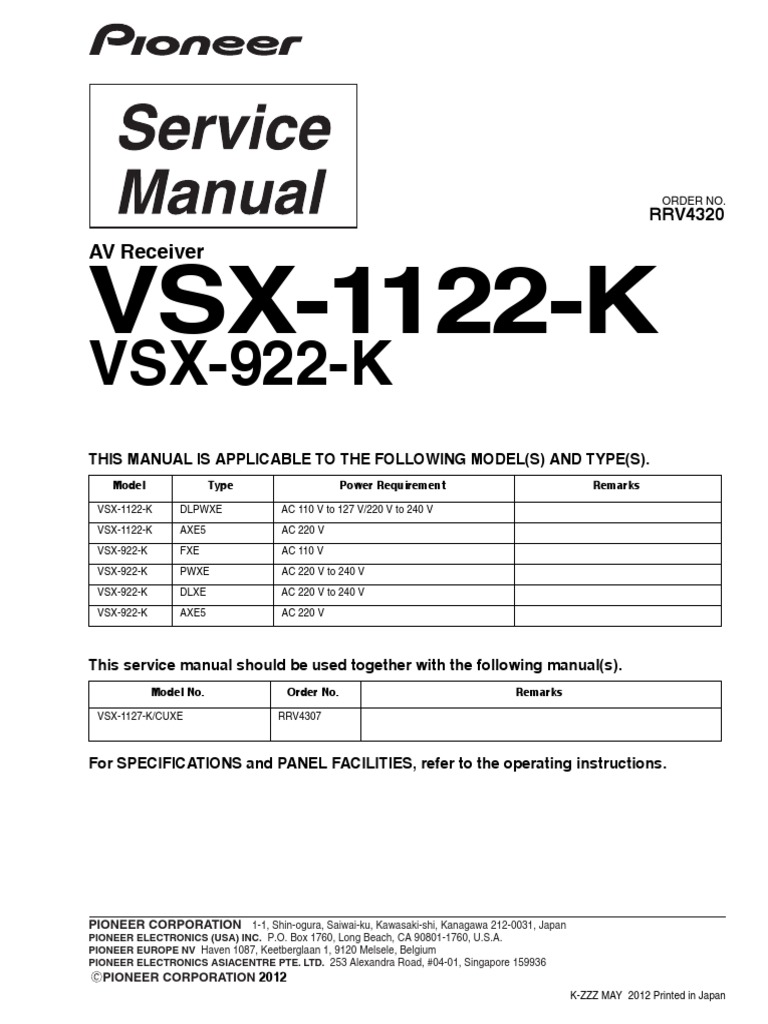 Pioneer Vsx 1122 Vsx 922 K Rrv4320 Av Receiver Pdf Resistor