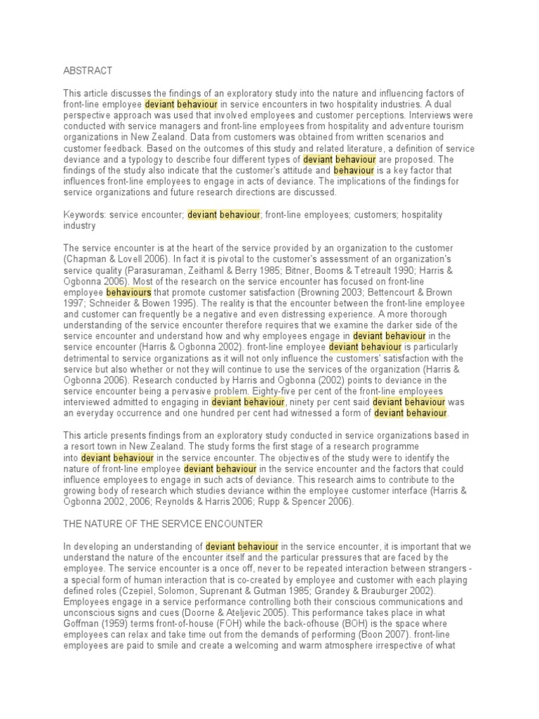 Deviant Behaviour | PDF | Deviance (Sociology) | Interview