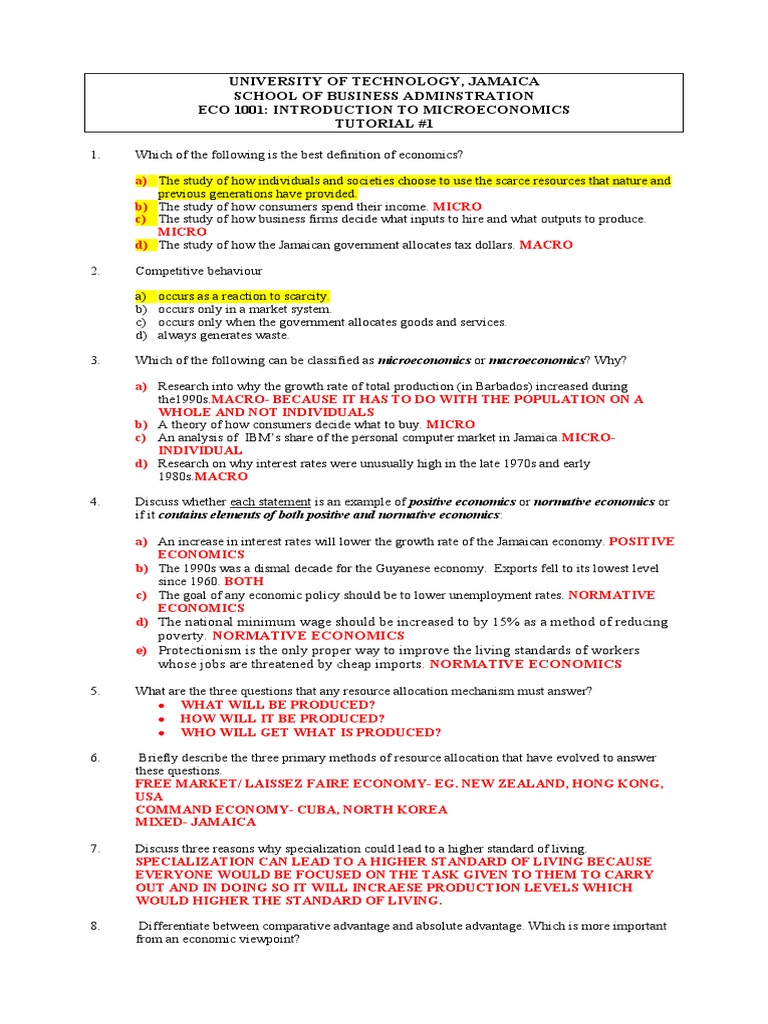 Eco1001 - Tutorial Sheet - 1 - 20.21 - Sem - 1 | PDF | Microeconomics ...