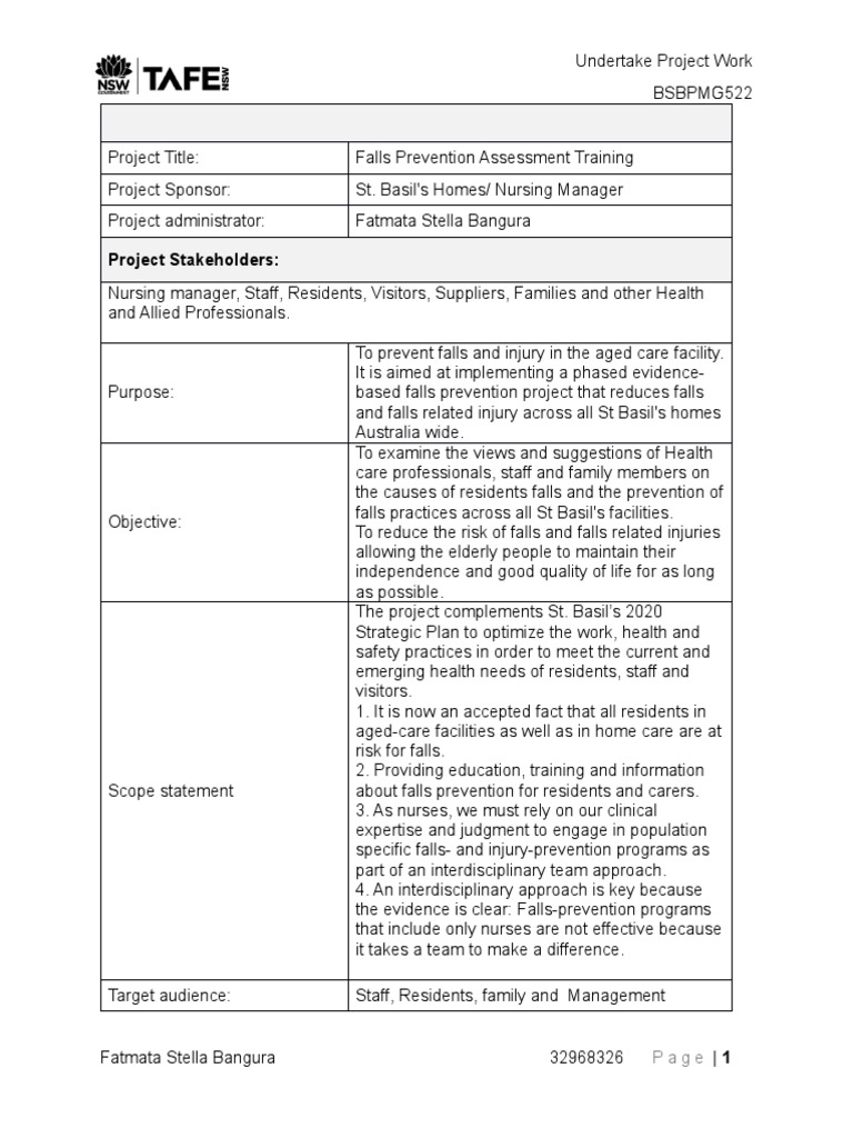 Undertake Project Plan - Falls Prevention 09.09.19 | Download Free PDF ...