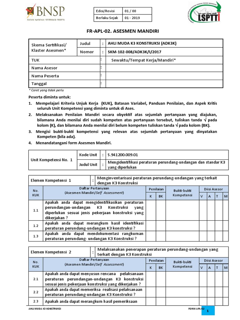 Asesmen Mandiri K3 Konstruksi APL-02 | PDF | Teknologi & Rekayasa