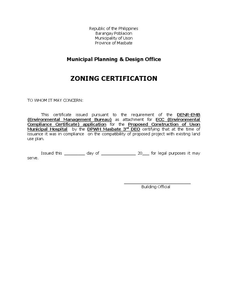 Zoning Certification: Municipal Planning & Design Office | PDF
