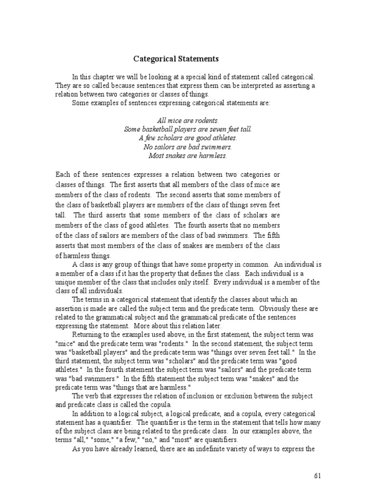 Understanding Categorical Statements | PDF | Predicate (Grammar ...