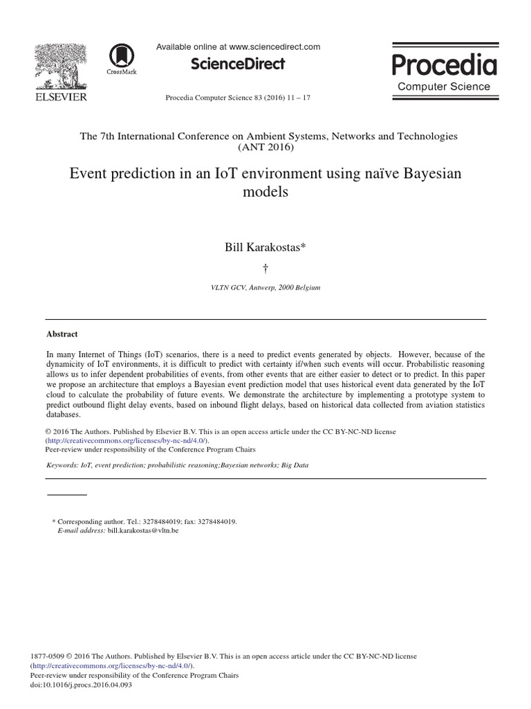 Event Prediction in An IoT Environment Using Naïve Bayesian Models ... Event Prediction in An IoT Environment Using Naïve Bayesian Models ...