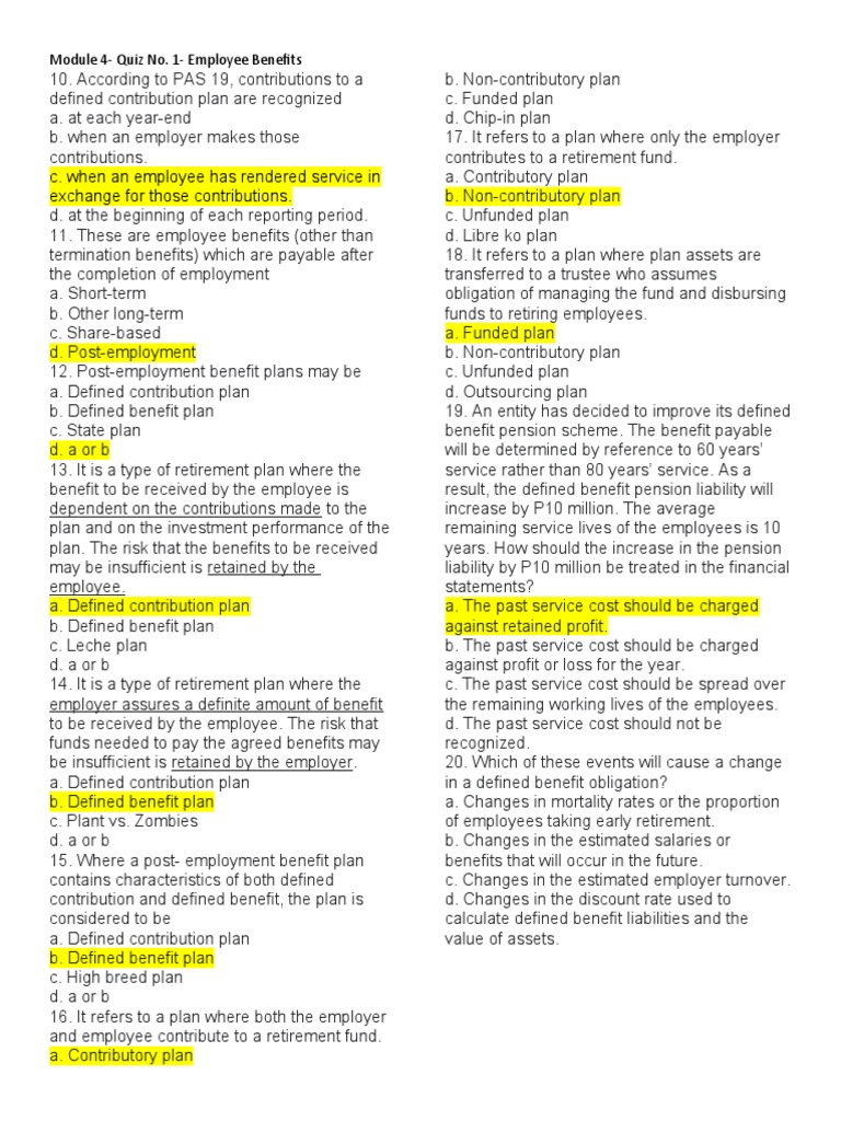 Employee Benefits Questions 2 | PDF | Defined Benefit Pension Plan ...