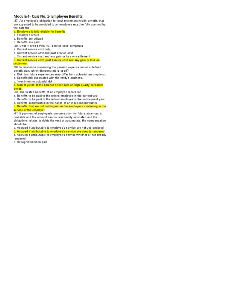 Employee Benefits Questions 5 | PDF