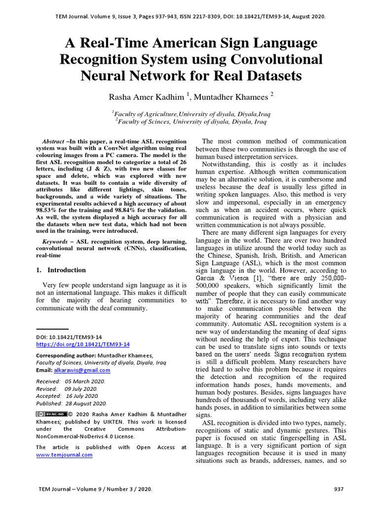 A Real-Time American Sign Language | PDF | Deep Learning | Artificial ...